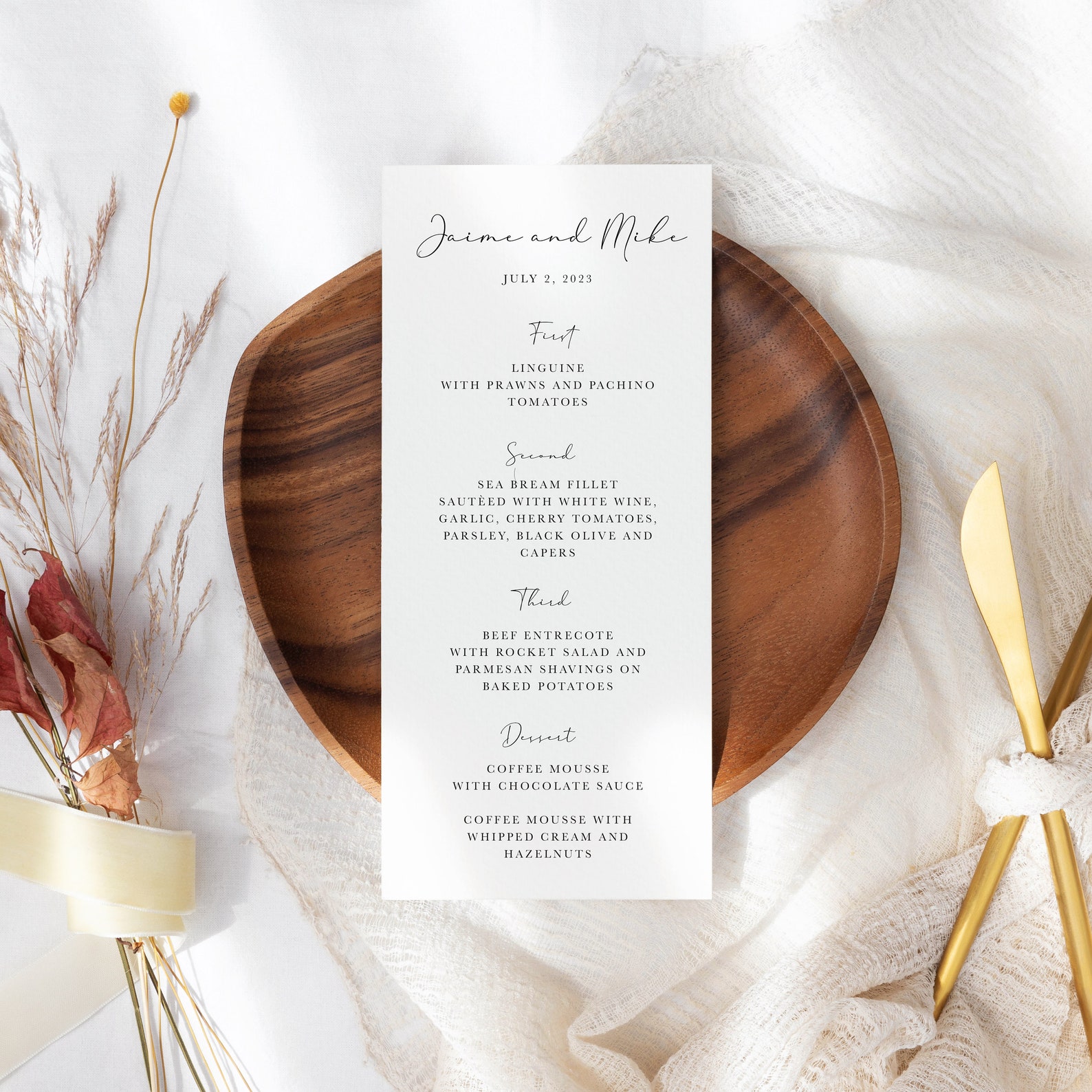 Bridal Shower Menu Card for Table, Brunch Menu Printed, Handmade Paper ...