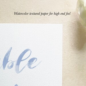 Printed Watercolor Table Numbers Light Blue, Dusty Blue Wedding ...