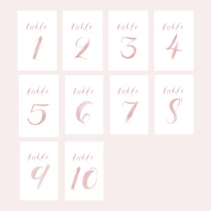 Dusty Rose Table Numbers Watercolor, Printed Table Numbers Double Sided ...