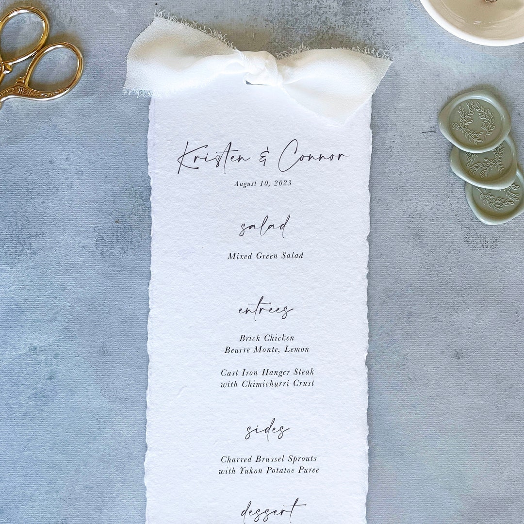 White Wedding Menu With Bow, Wedding Menu Cards Rehearsal Dinner ...