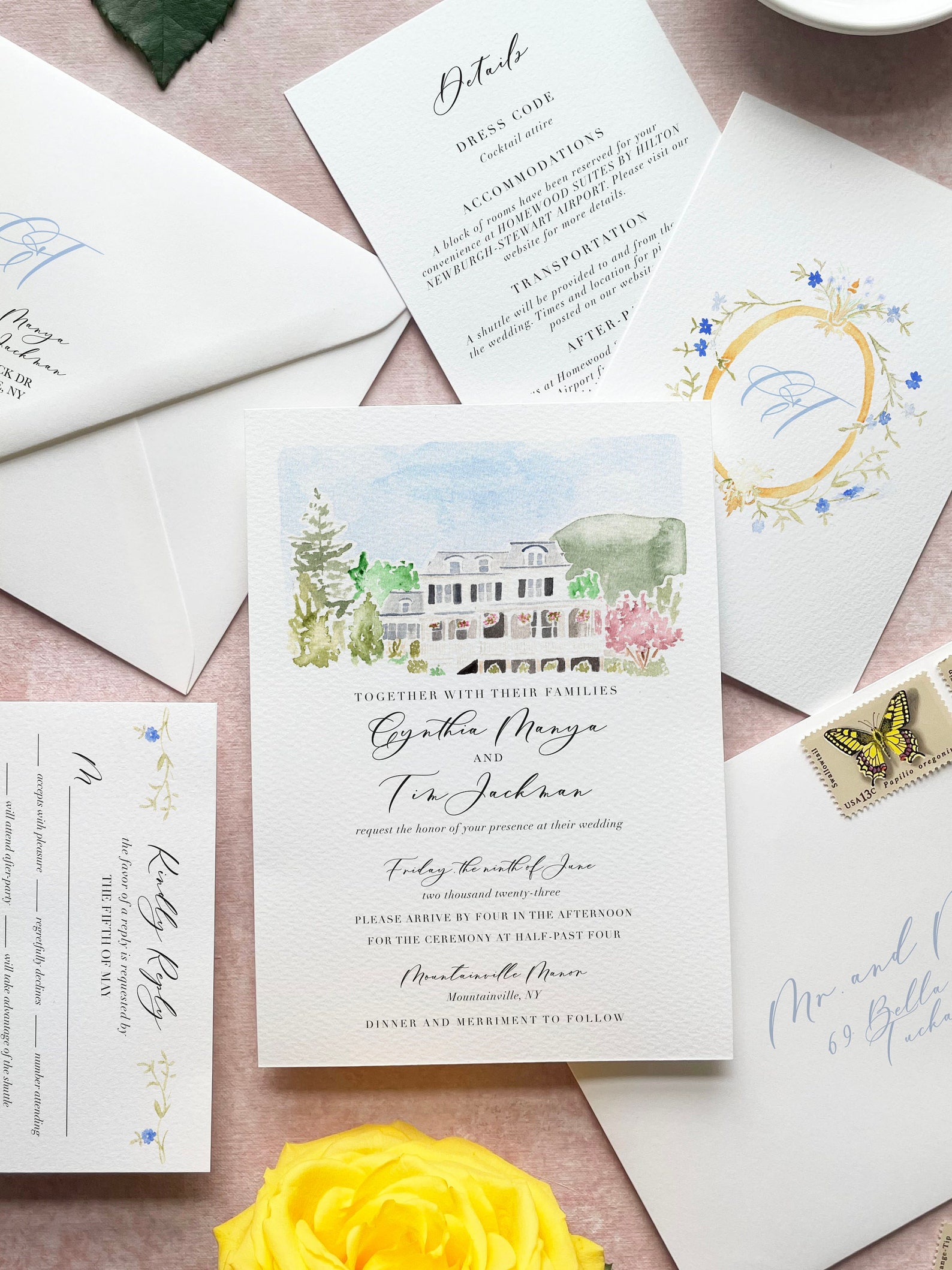 Custom Watercolor Wedding Invitation Suite, Watercolor Crest Wedding ...