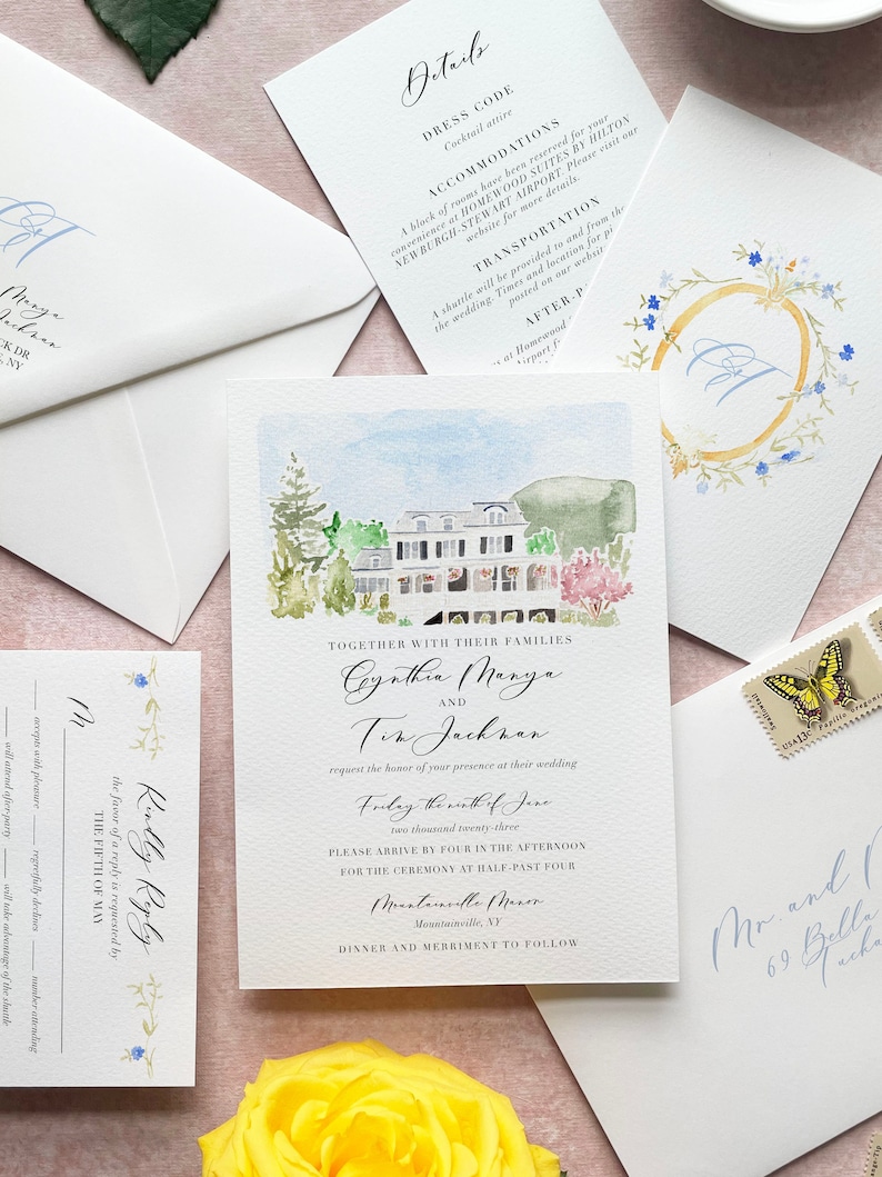 Custom Watercolor Wedding Invitation Suite Watercolor Crest - Etsy