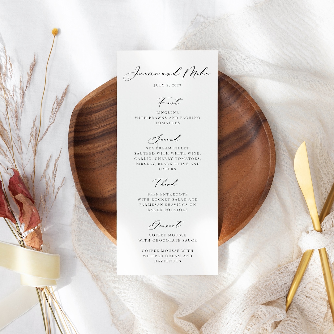 Custom Menu Cards for Table, Minimalist Menu Elegant, Look of ...