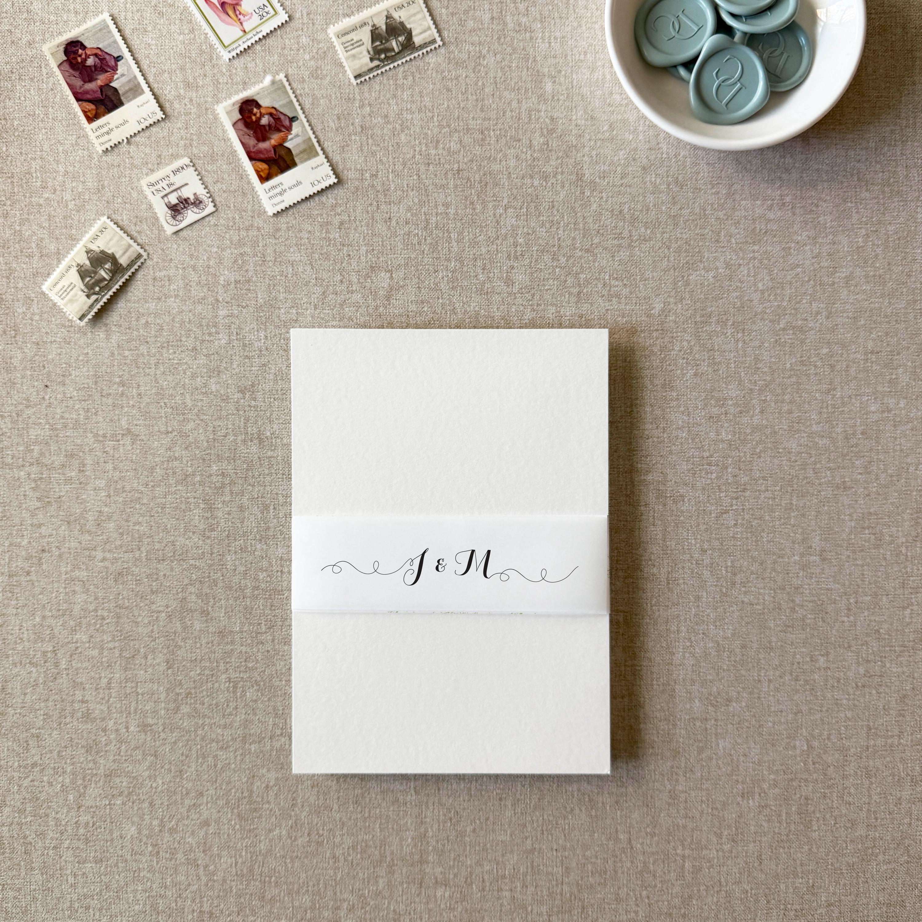 Custom Monogram Vellum Belly Wrap Wedding Invitations, Printed Vellum ...