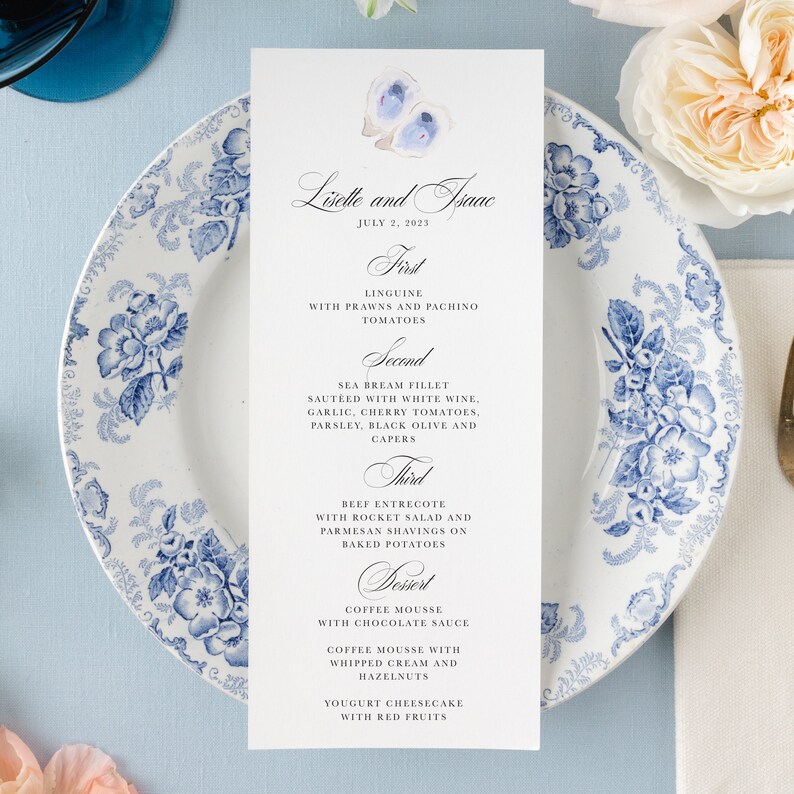 Custom Watercolor Wedding Menus, Beach Wedding Menu Paper, Oyster ...