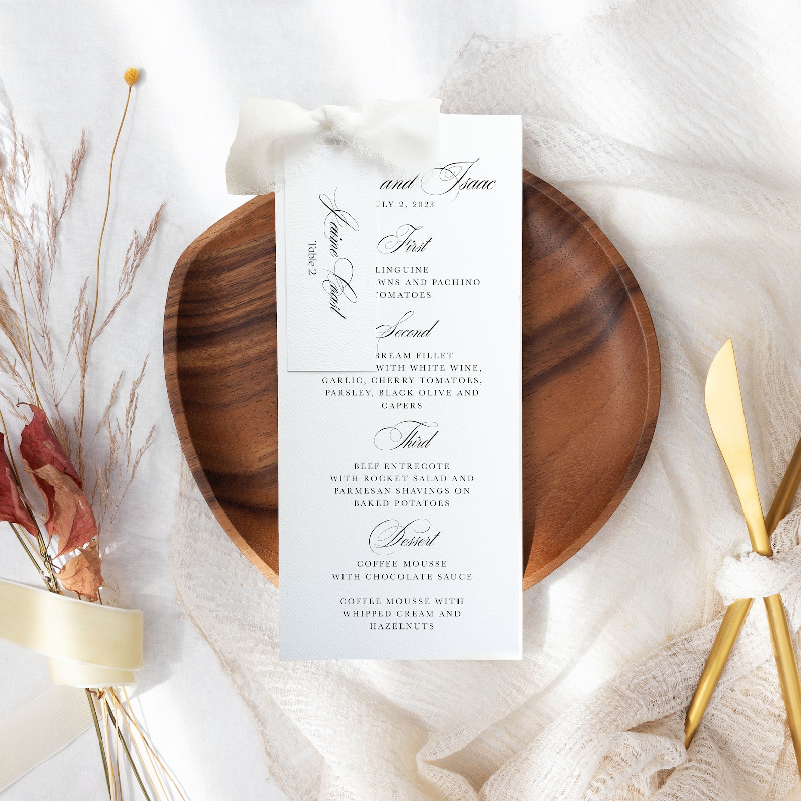 Personalized Menu With Names, Printed Menu Cards and Name Cards, Slim ...