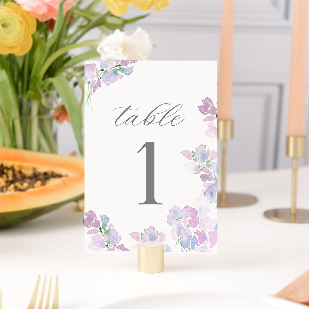 Floral Table Numbers Purple, Lilac Table Numbers Printed, Garden ...