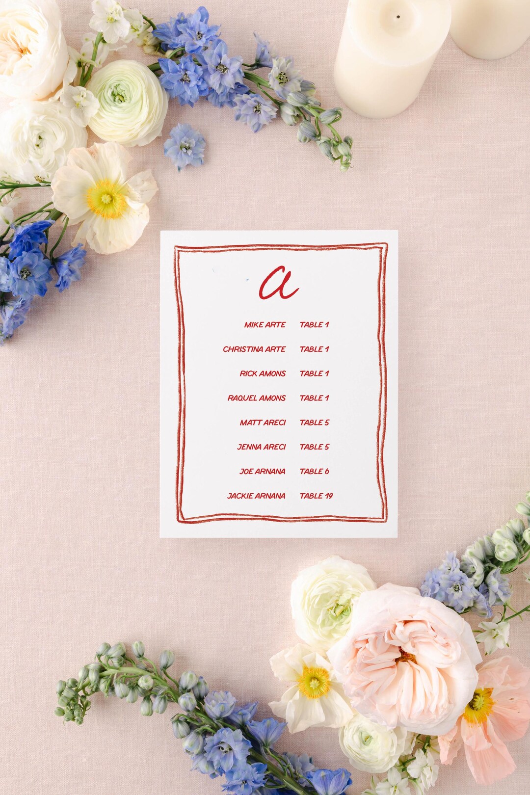 Hand Drawn Wedding Seating Chart by Abc Order, Italy Wedding Seating ...