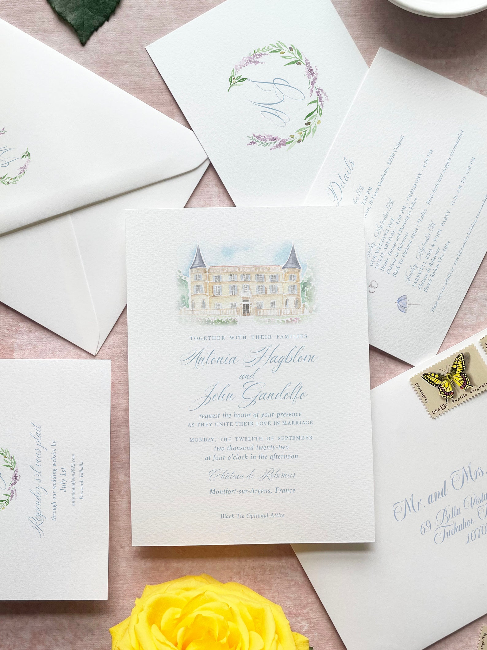 Custom Watercolor Wedding Invitation Suite Watercolor Crest - Etsy