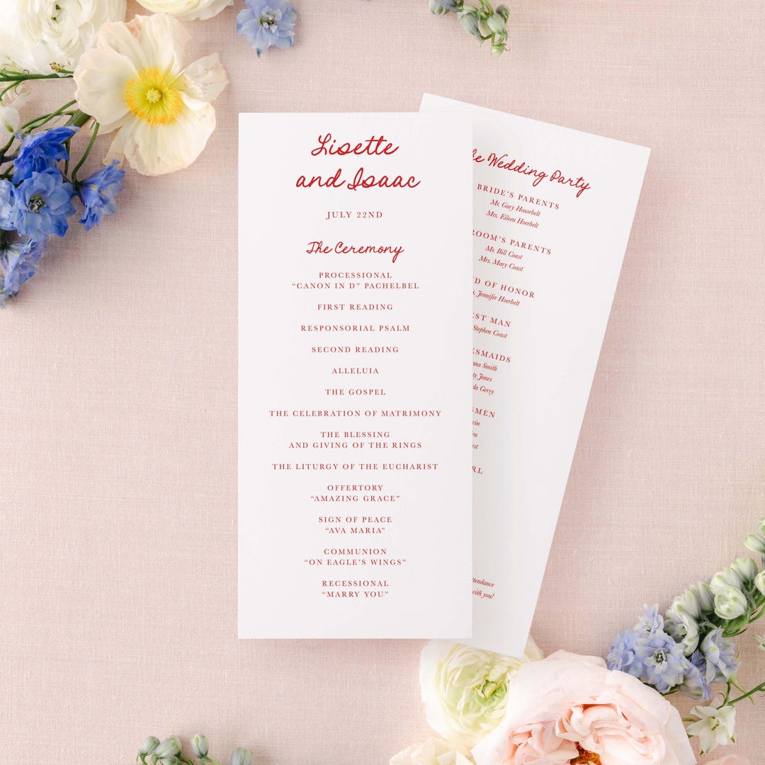 Red Wedding Day Timeline, Romantic Wedding Program for Birthday Party ...