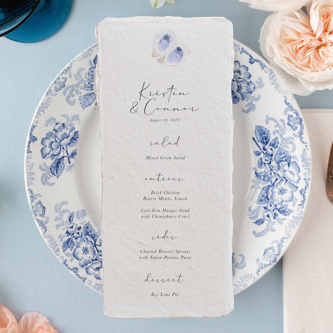 Oyster Watercolor Menu Cards Printed, Watercolor Wedding Menus ...