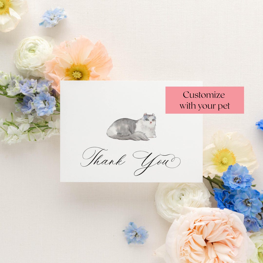 Custom Note Cards Cat, Cat Thank You Card for Vet, Pet Thank You Cards ...