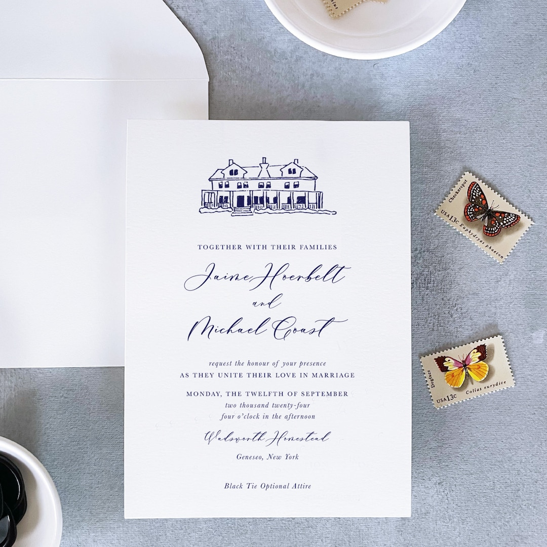 Custom Wedding Venue Drawing, Classic Wedding Invitation Elegant, Venue ...