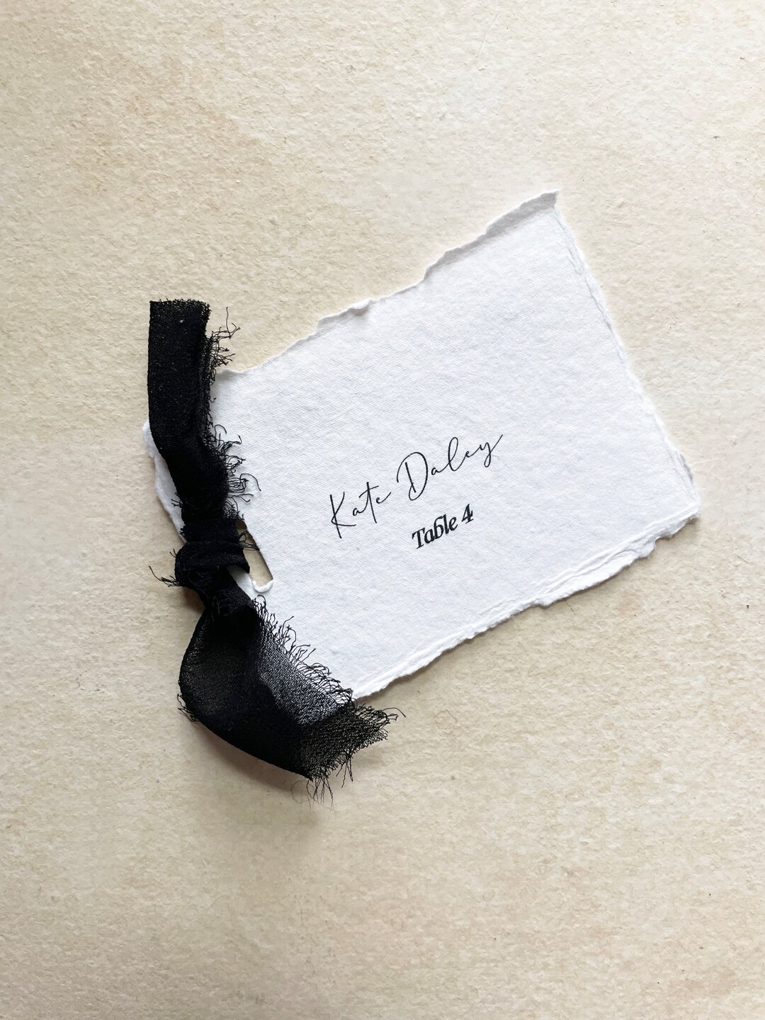 Black Name Card With Ribbon, Deckled Edge Place Cards Simple ...