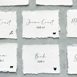 Handmade Paper Place Card With Table Numbers, Calligraphy Placecards ...