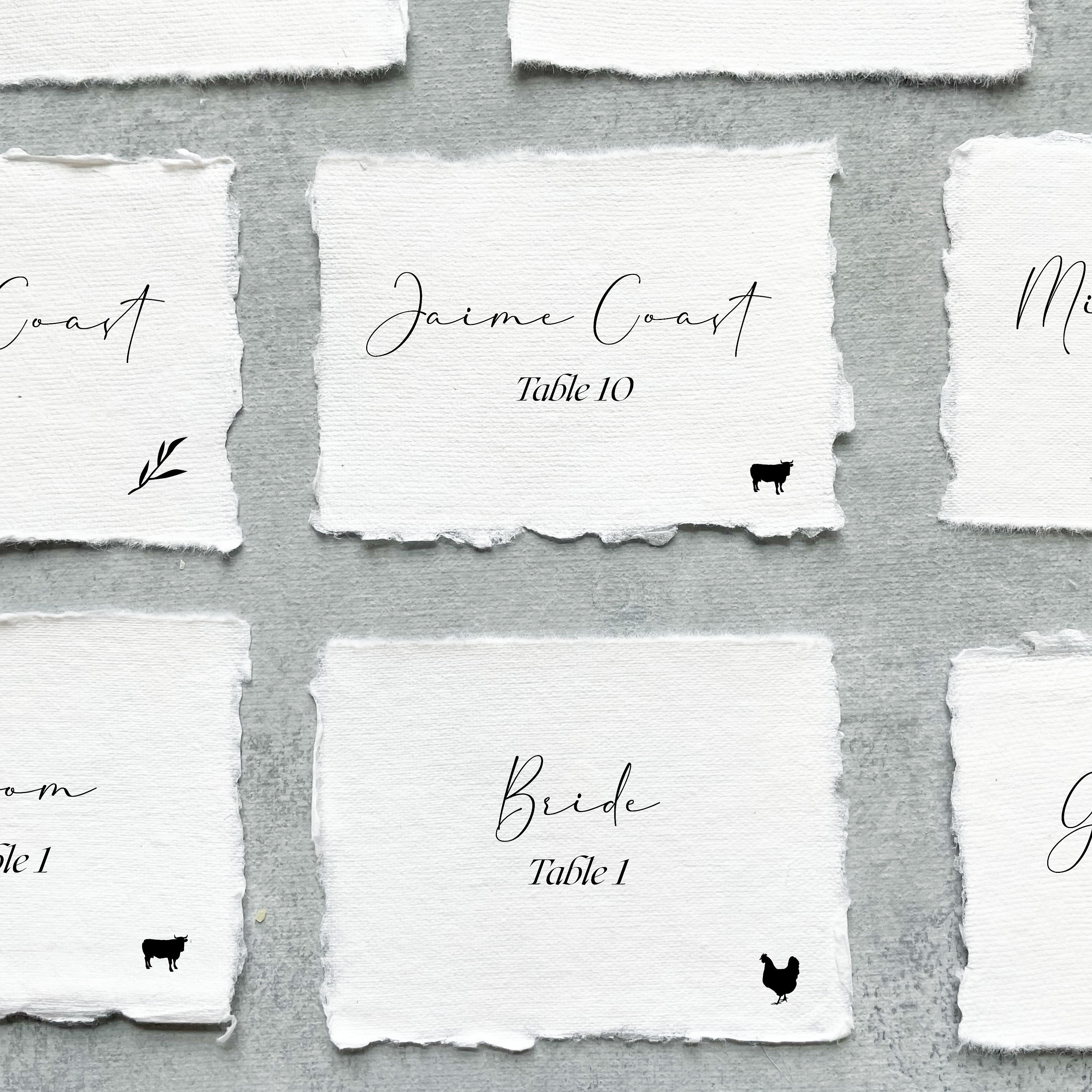 Handmade Paper Place Card With Table Numbers, Calligraphy Placecards ...