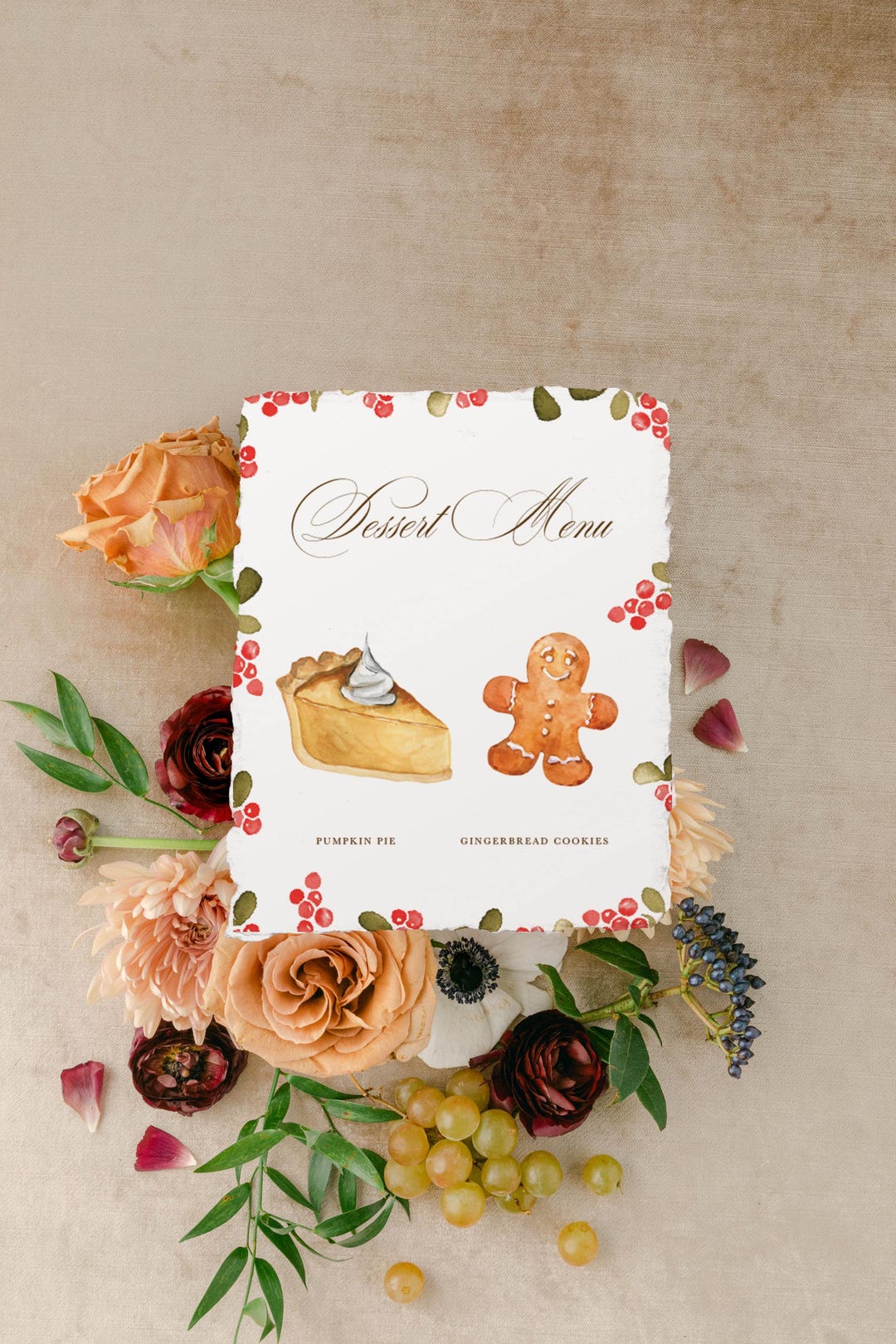 Handmade Paper Menu Design Wedding, Pumpkin Pie Sign, Gingerbread Decor ...