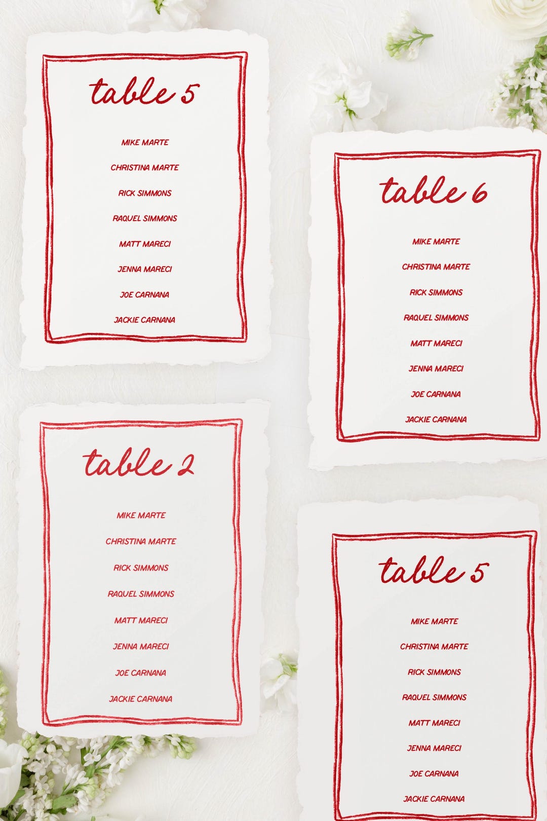 Red Seating Chart Cards Handmade Paper, Red Wedding Decoration ...