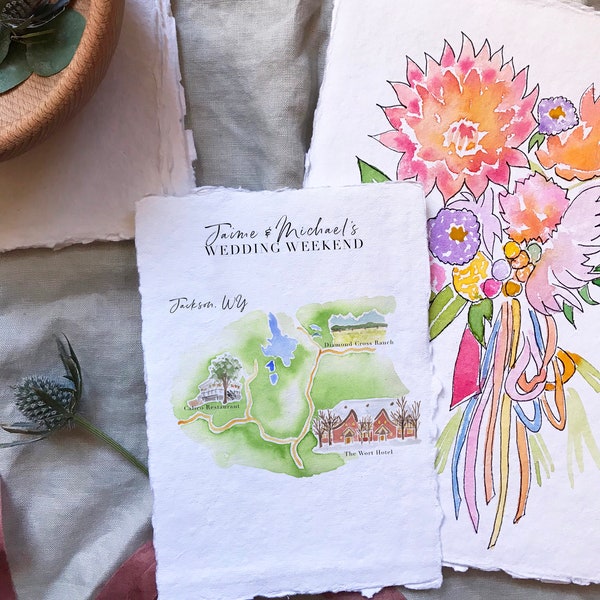 Watercolor Illustrated Map With Locations for a Wedding - Etsy