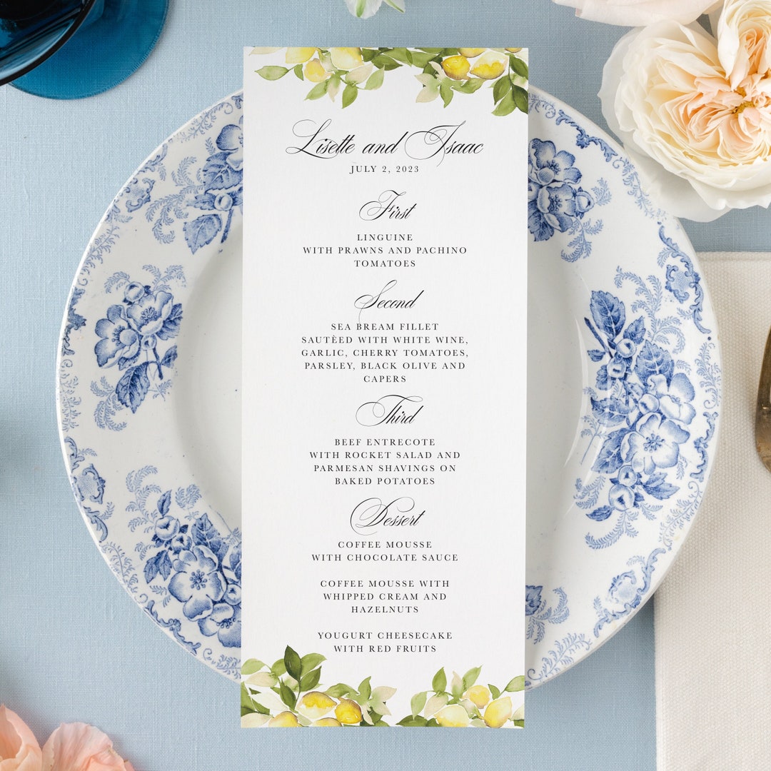 Watercolor Menu Cards Printed, Bridal Shower Menu, Amalfi Coast Brunch ...