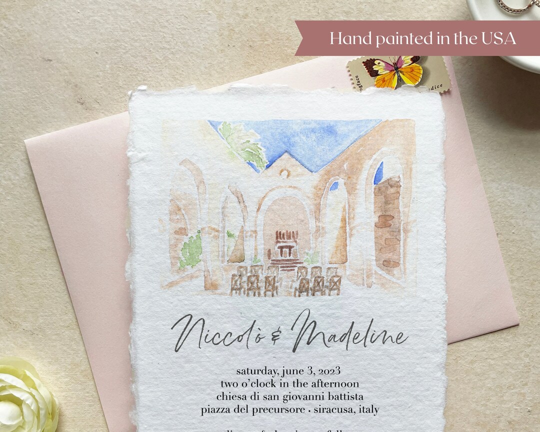 Church Wedding Invitation, Custom Venue Illustration Wedding Invitation ...