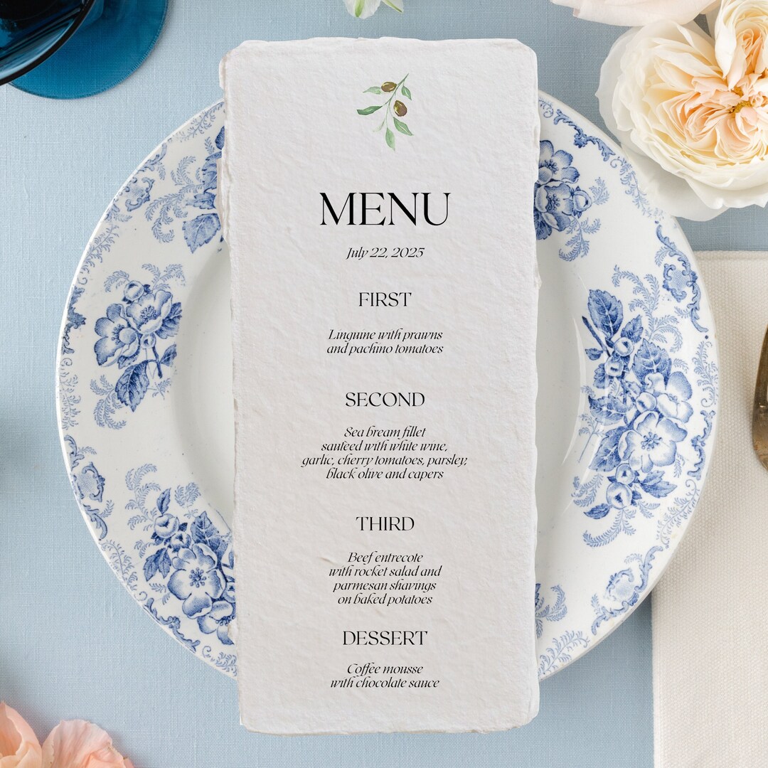 Custom Menu Cards Printed, Watercolor Wedding Menu Handmade Paper ...