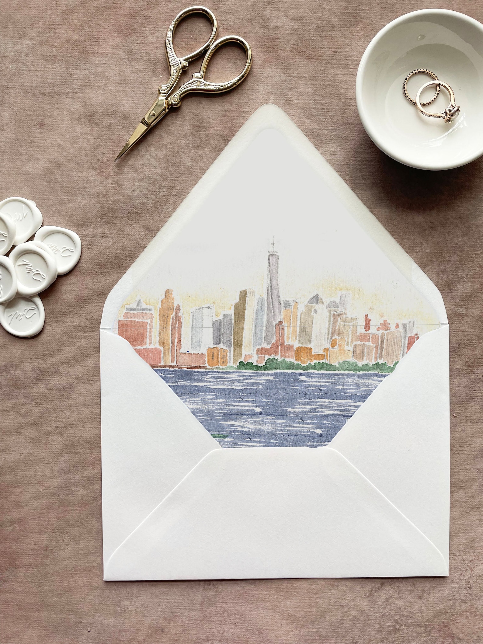 Nyc Envelope Liner, New York Envelope Liner Watercolor, Nyc Wedding ...