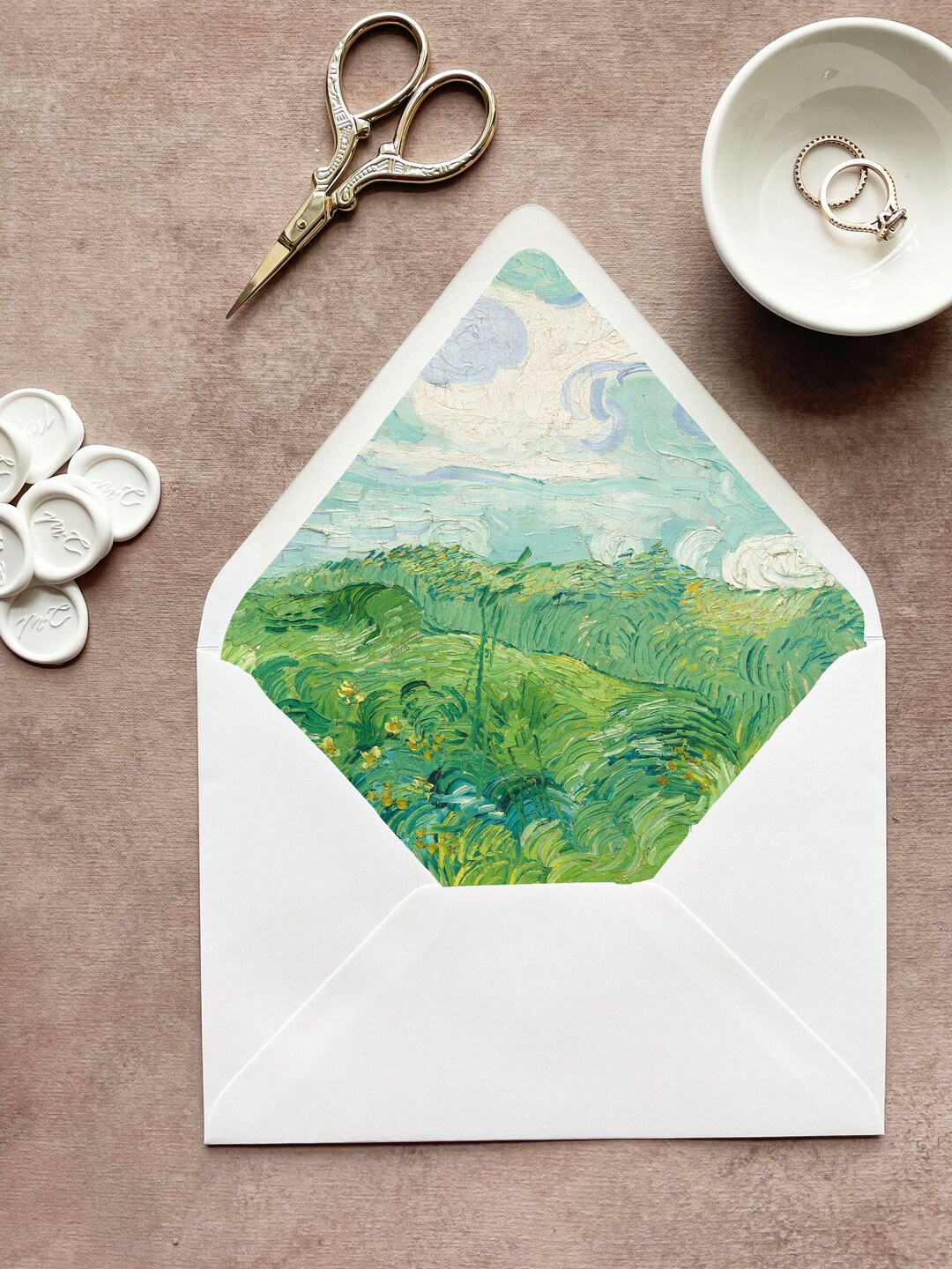 Fine Art Envelope Liner 5x7, Floral Lined Envelopes A7, Greenery ...