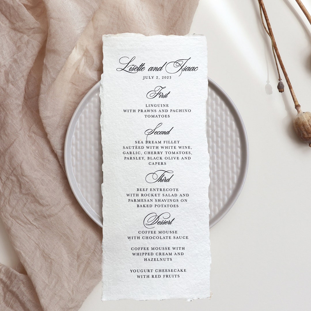 Deckled Edge Wedding Menu Cards Printed, Wedding Menus Romantic, Live ...