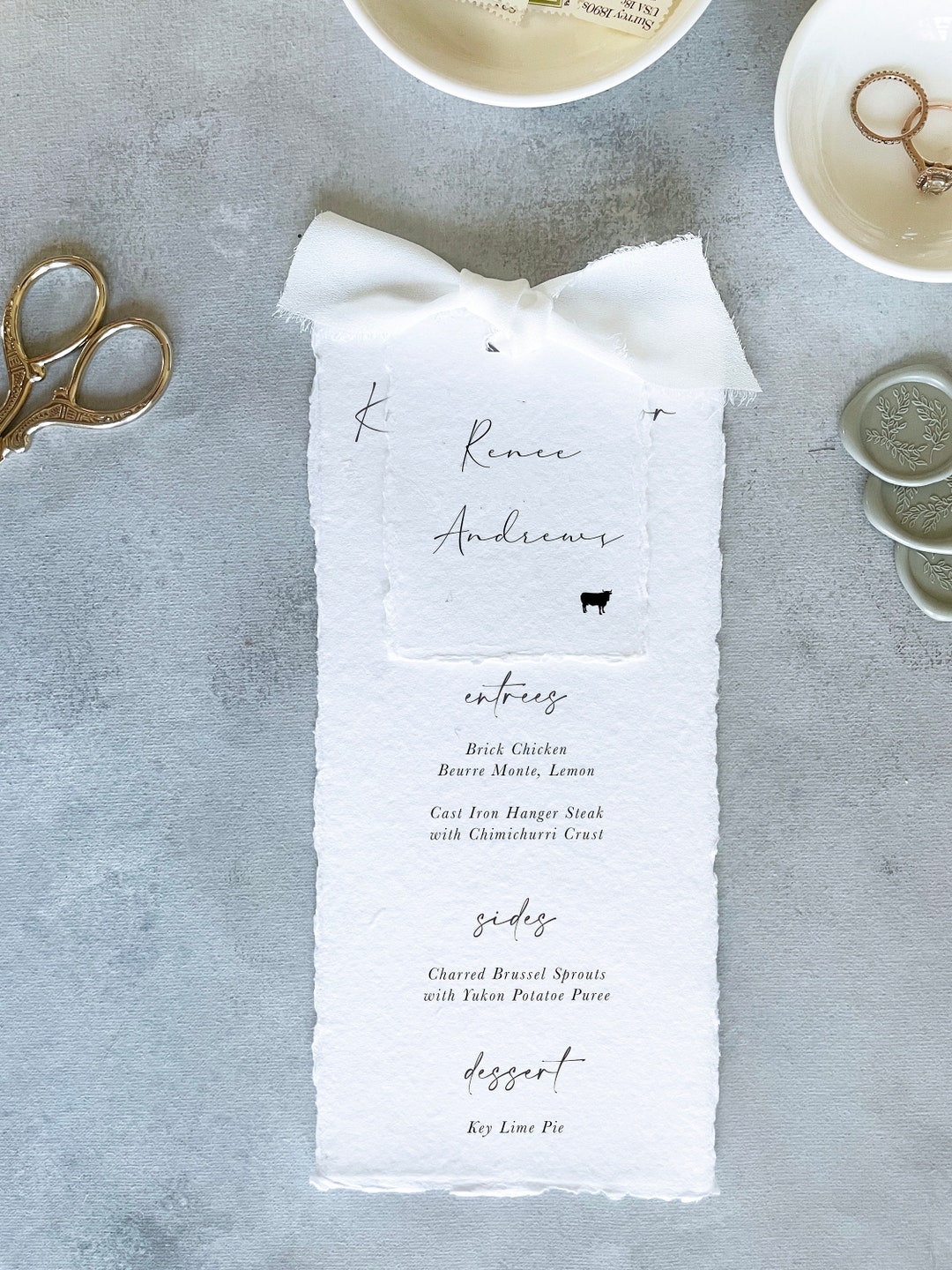 Handmade Paper Menus With Names, Wedding Menu With Placecards, White ...