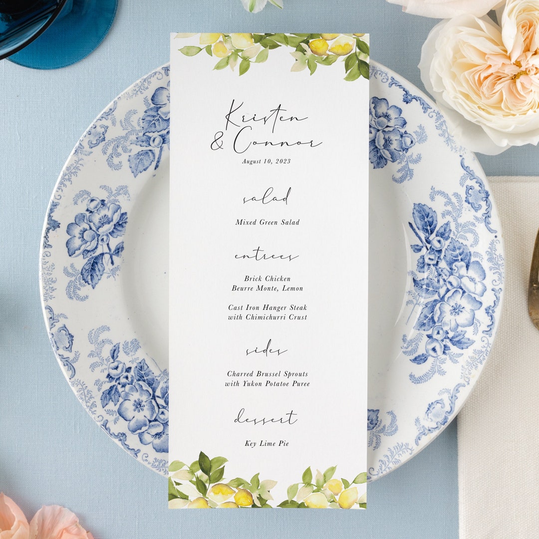 Bridal Shower Menu Cards Printed, Lemon Menu for Bridal Shower, Wedding ...