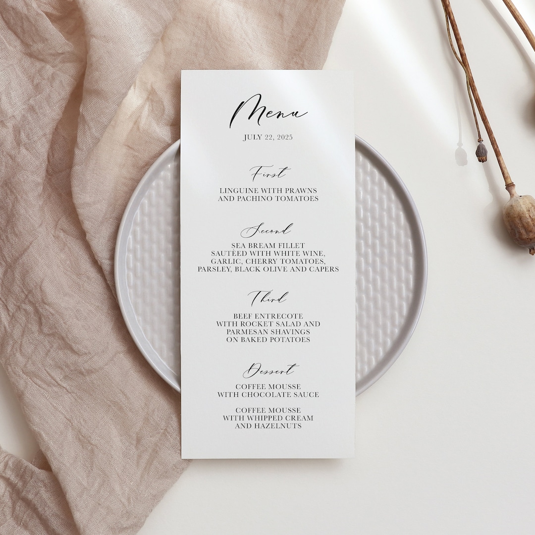 Personalized Menu Wedding, Calligraphy Menu Elegant, Printed Menu Cards ...