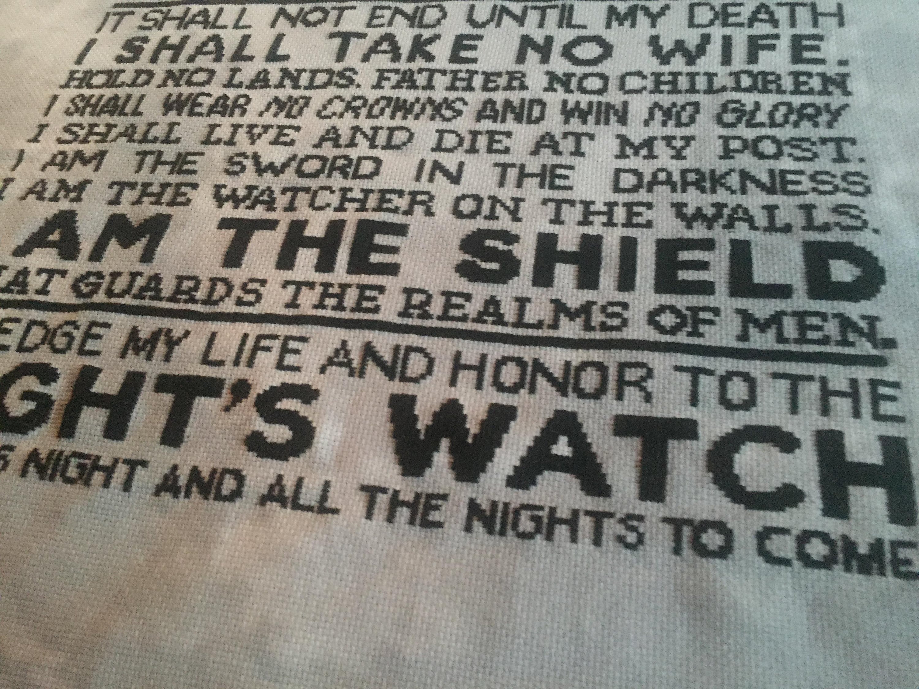 Night's Watch Oath Cross Stitch PDF Chart - Quote From the TV Show Game ...