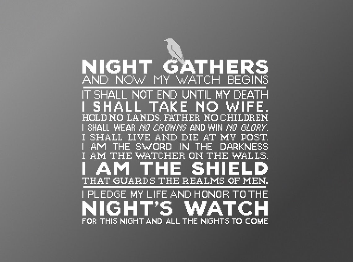Night's Watch Oath Cross Stitch PDF Chart - Quote From the TV Show Game ...