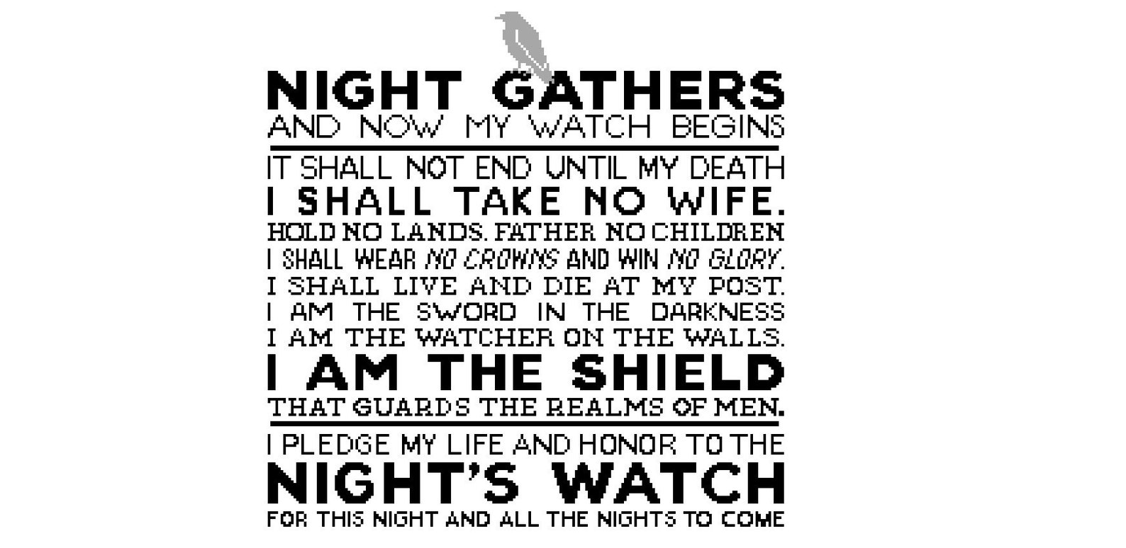 Night's Watch Oath Cross Stitch PDF Chart - Quote From the TV Show Game ...
