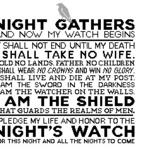 Night's Watch Oath Cross Stitch PDF Chart - Quote From the TV Show Game ...