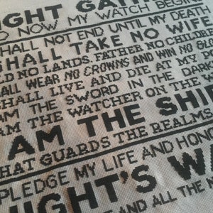 Night's Watch Oath Cross Stitch PDF Chart - Quote From the TV Show Game ...