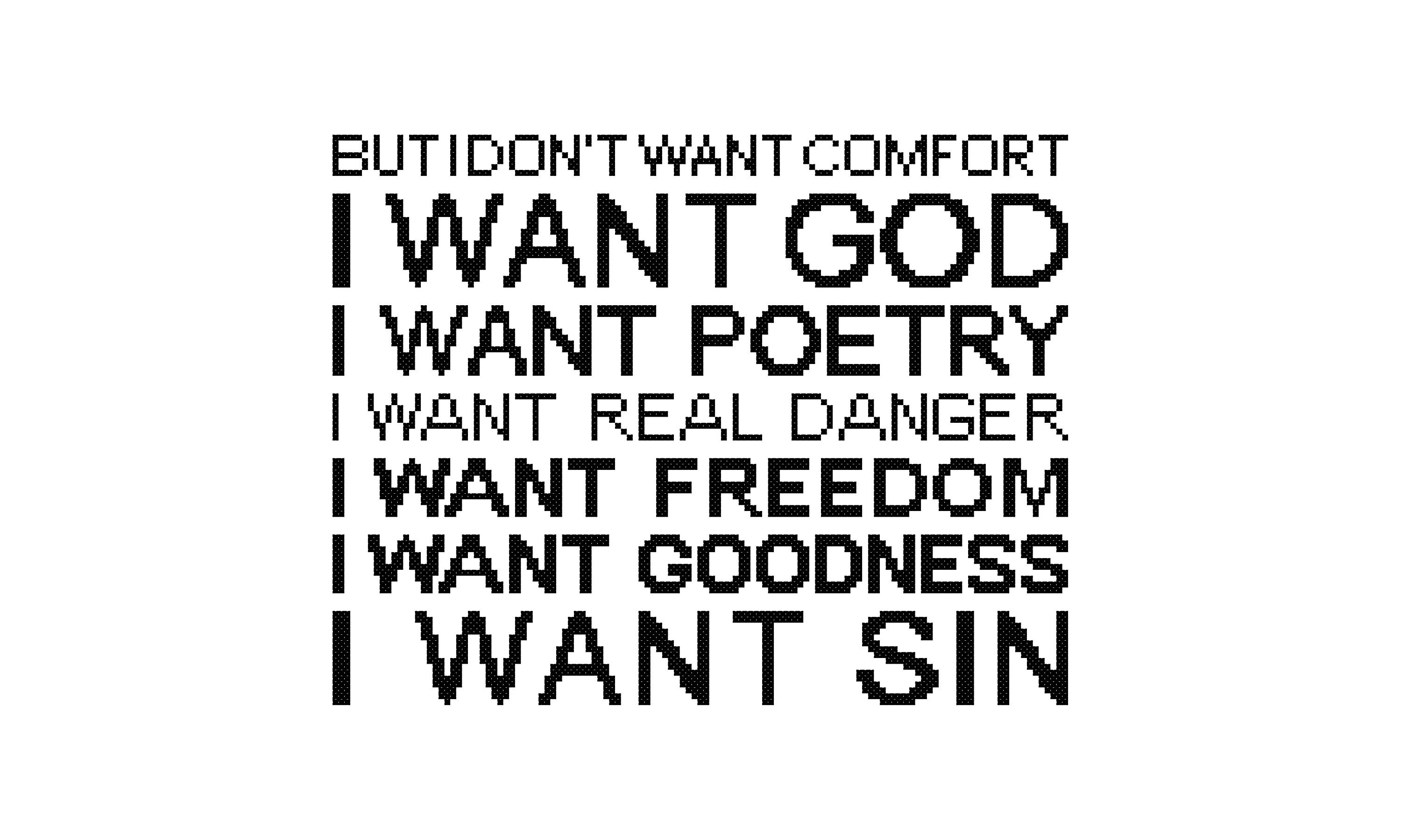 Brave New World Cross Stitch Pattern PDF - I Want Sin Quote From Aldous ...