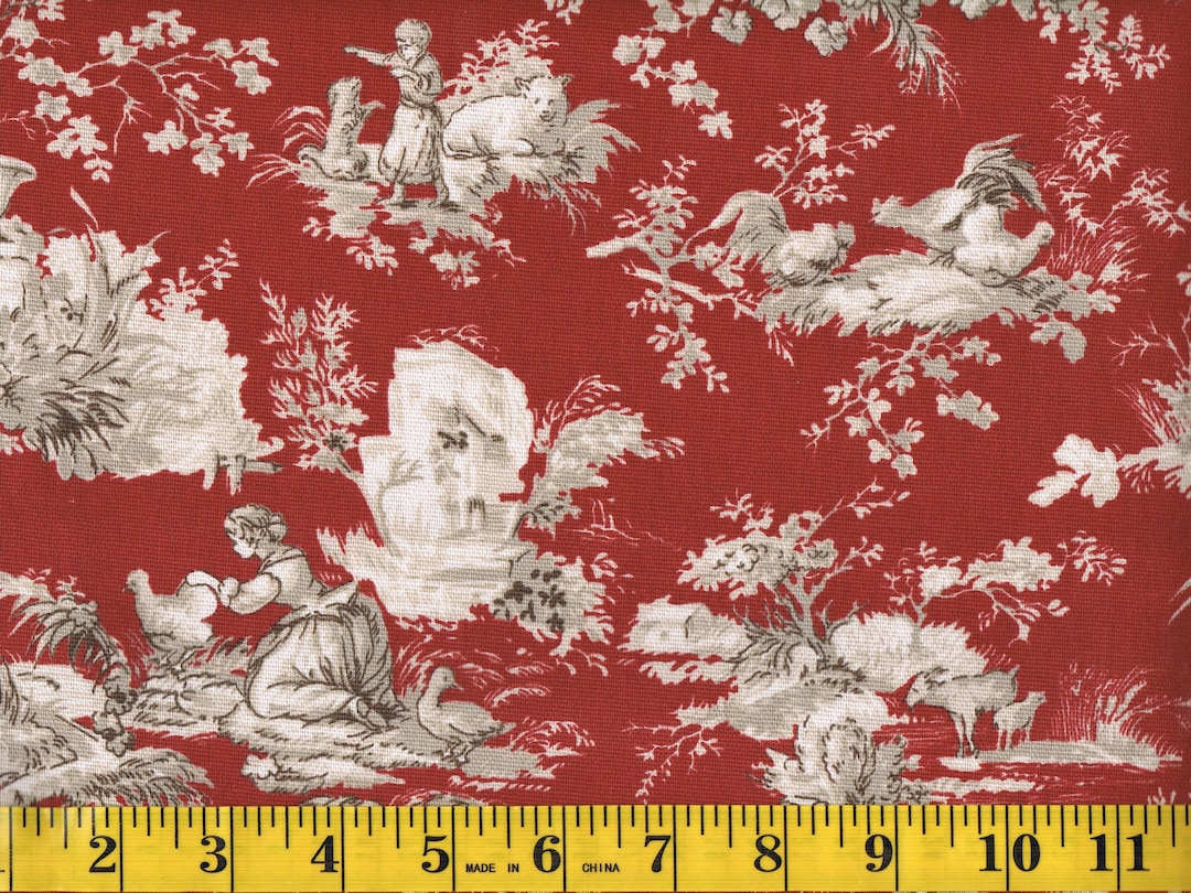 Fabric by the Yard, Beautiful Antique Toile, 100% Cotton, Ruby Red ...