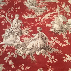 Fabric by the Yard, Beautiful Antique Toile, 100% Cotton, Ruby Red ...