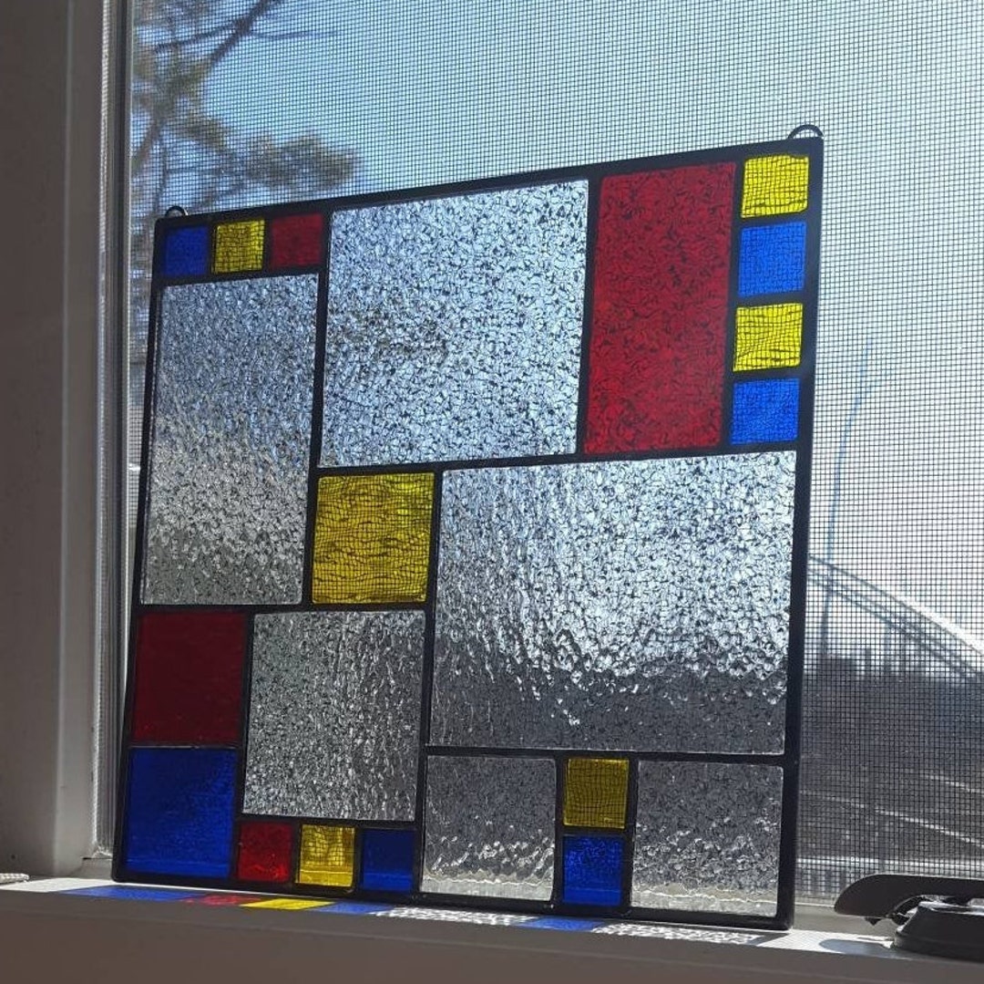 Complex Mondrian Modern Graphic Stained Glass Panel is a Contemporary ...