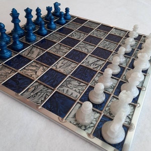 Royal Blue or Sage Green Chess Set With Stained Glass Board & Matching ...