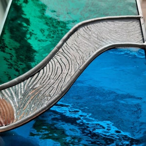 Blue Stained Glass Modern Wave Panel- Blue Wave Panel for Nautical or ...