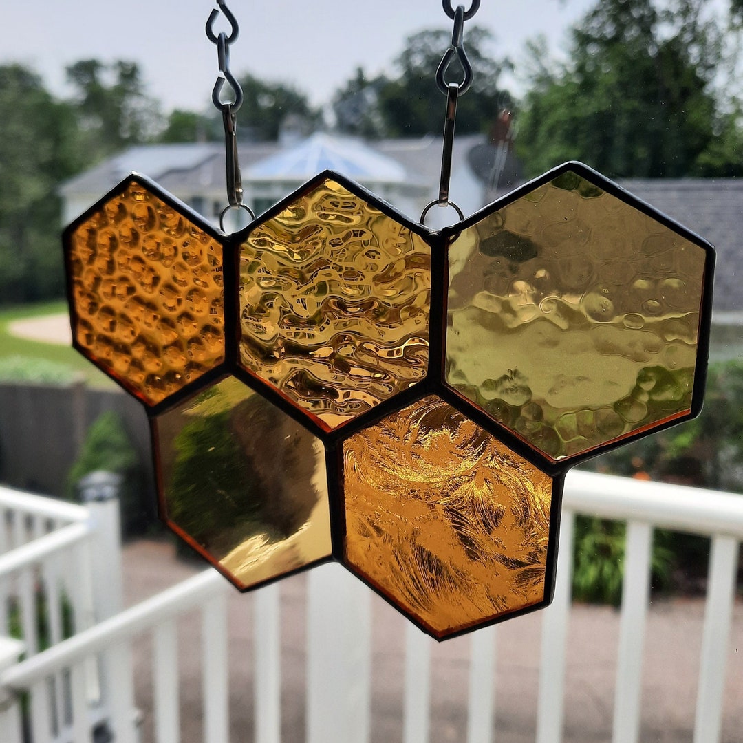 Honeycomb Stained Glass Suncatcher, Honey Bee Art Glass Sun Catcher ...