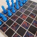 Double Sided Chess Set With Stained Glass Board & Matching Blue and Red ...