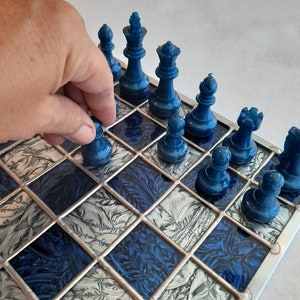 Royal Blue or Sage Green Chess Set With Stained Glass Board & Matching ...