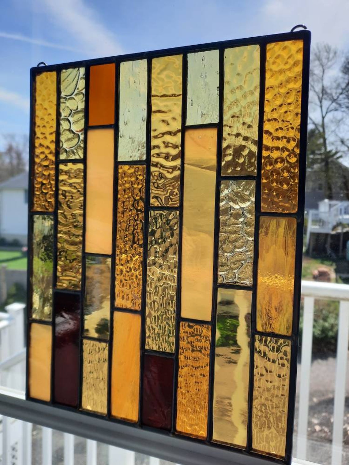 Honey Gold & Amber Stained Glass Window Hanging Art Panel is - Etsy