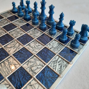 Royal Blue or Sage Green Chess Set With Stained Glass Board & Matching ...