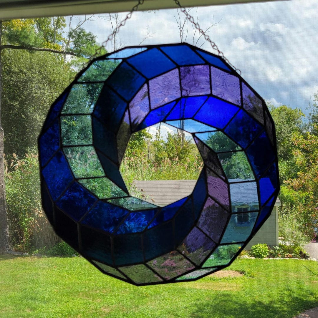 3D Illusion Stained Glass Window Hanging: Blue & Purple Spiral Art ...
