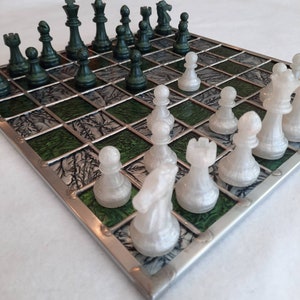 Royal Blue or Sage Green Chess Set With Stained Glass Board & Matching ...